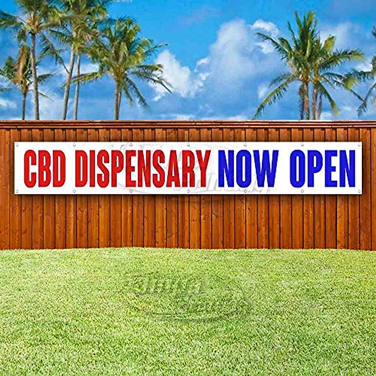 CBD Dispensary Now Open Extra Large 13 oz Banner Heavy-Duty Vinyl Single-Sided with Metal Grommets