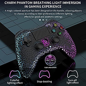 RALAN Wireless Controller with 8 Color Adjustable LED Lighting Compatible with PS4 Pro/PS4 Slim/PS3/PC/IOS/Nintendo Switch/PS4 Controller Dualshock 4, with Headphone Jack for FPS Game （Black）