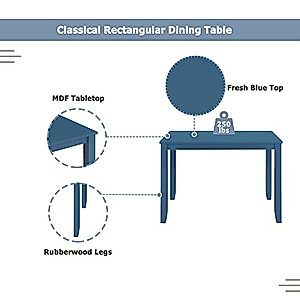 WOZNLA 5-Piece Rustic Round Dining Set-Minimalist Wood Kitchen Table with 4 Comfortable X-Back Padded Chairs-Ideal for Cozy Gatherings, Blue