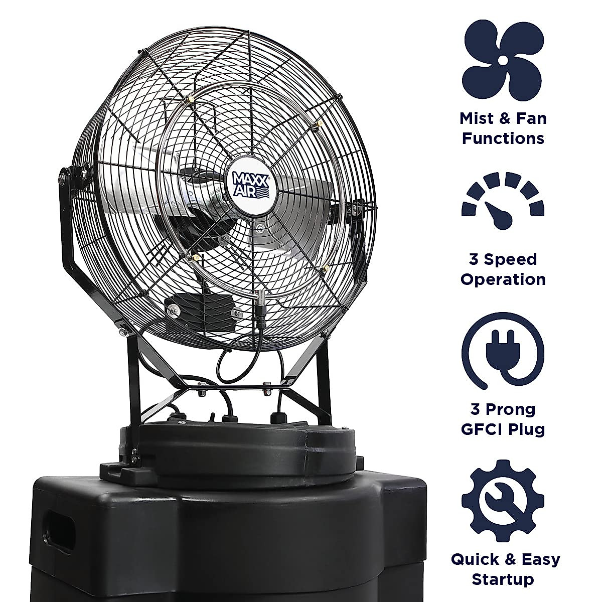 Maxx Air Premium Misting Fan w/Standalone Tank, Swamp Cooler for Commercial, Residential, Athletic Use (Mid Pressure 18")
