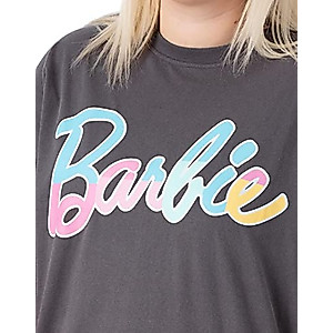 Barbie Oversized T-Shirt Dress Ladies Womens | Adults Pastel Rainbow Logo Short Sleeve Outfit | Charcoal Grey Gifts