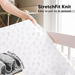 Pack and Play Sheets Fitted, 2-Pack Mini Crib Sheets - Pack N Play Sheets, Organic Fitted Crib Sheet for Pack and Play Mattress, Playard Baby Crib Sheets,Crib Sheets Neutral for Boys,Girls (ABC Land)