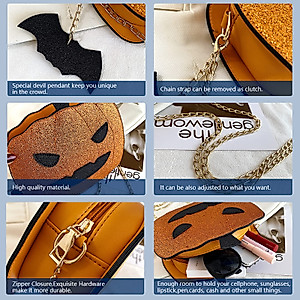 YYSS, Halloween Pumpkin Crossbody Bags Women Novelty Devil Shoulder Chain Purse Bat ornament Fashion PU Trick or Treat Shoulder Handbag Creative Cute bag with Drawstring Candy Bag (Brown), m