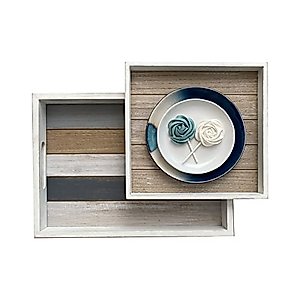Set of 2 Wooden Serving Trays for Ottoman and Coffee Table Lap Tray (16.3x12.2x2 & 11x11x1.5 Inches, Multicolor)