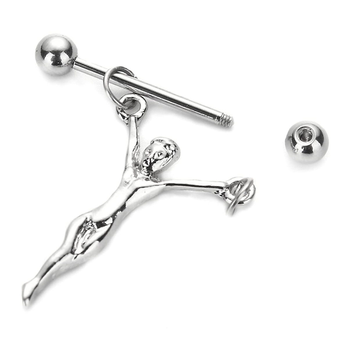 14G Surgical Steel Nipple Rings Dangly Jesus Nipplerings Straight Barbell Body Piercing Jewelry for Women Girls 1 Pair (14G; 16-14mm)