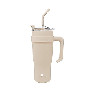 HYDRAFLOW Capri - 40oz Tumbler with Straw and Handle - Triple Wall Vacuum Insulated Tumbler - Insulated Smoothie Cup - Stainless Steel Tumbler - Reusable Tumbler with Lid - Sand