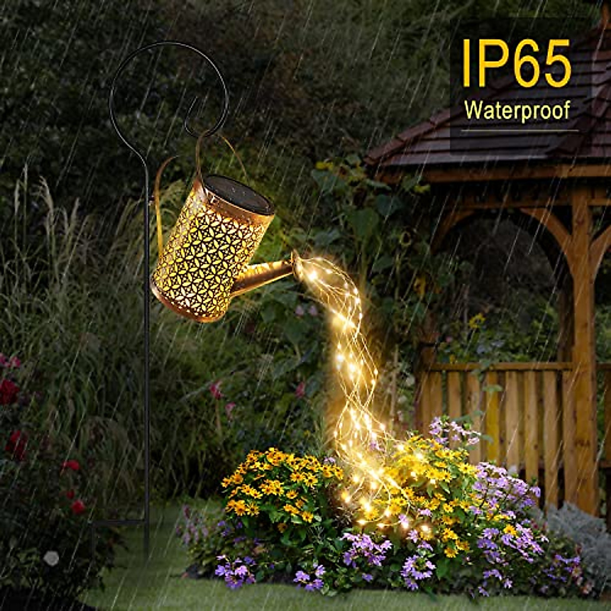 Solar Watering Can with Lights, Bigger Garden Decor, Solar Lantern Outdoor Hanging Waterproof Garden Lights for Outside, Decorative Retro Metal Waterfall Lights Solar Powered for Patio Yard Decoration