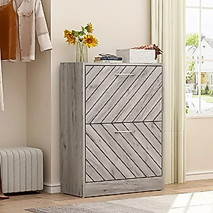 AGOTENI Shoe Cabinet with 2 Flip Drawers, Shoe Storage Organizer with 2-Tier Shelf for Entryway, Freestanding Shoe Rack Storage Organizer, Grey