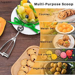 Fayomir Cookie Scoop Set - Small/1 Tablespoon, Medium/2 Tablespoon, Large/3 Tablespoon - Ice Cream Scoop Set, 18/8 Stainless Steel Dough Scoop Cupcake Scoop Melon Baller