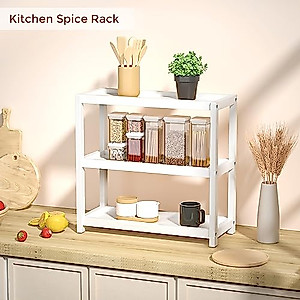 Bathroom Countertop Organizer - 3 Tier Bamboo Storage Shelf for Makeup, Skincare, Spices, Seasonings - Bathroom Vanity Accessories - Wall Mounted Floating Shelves - Over Toilet Shelving, Simply White