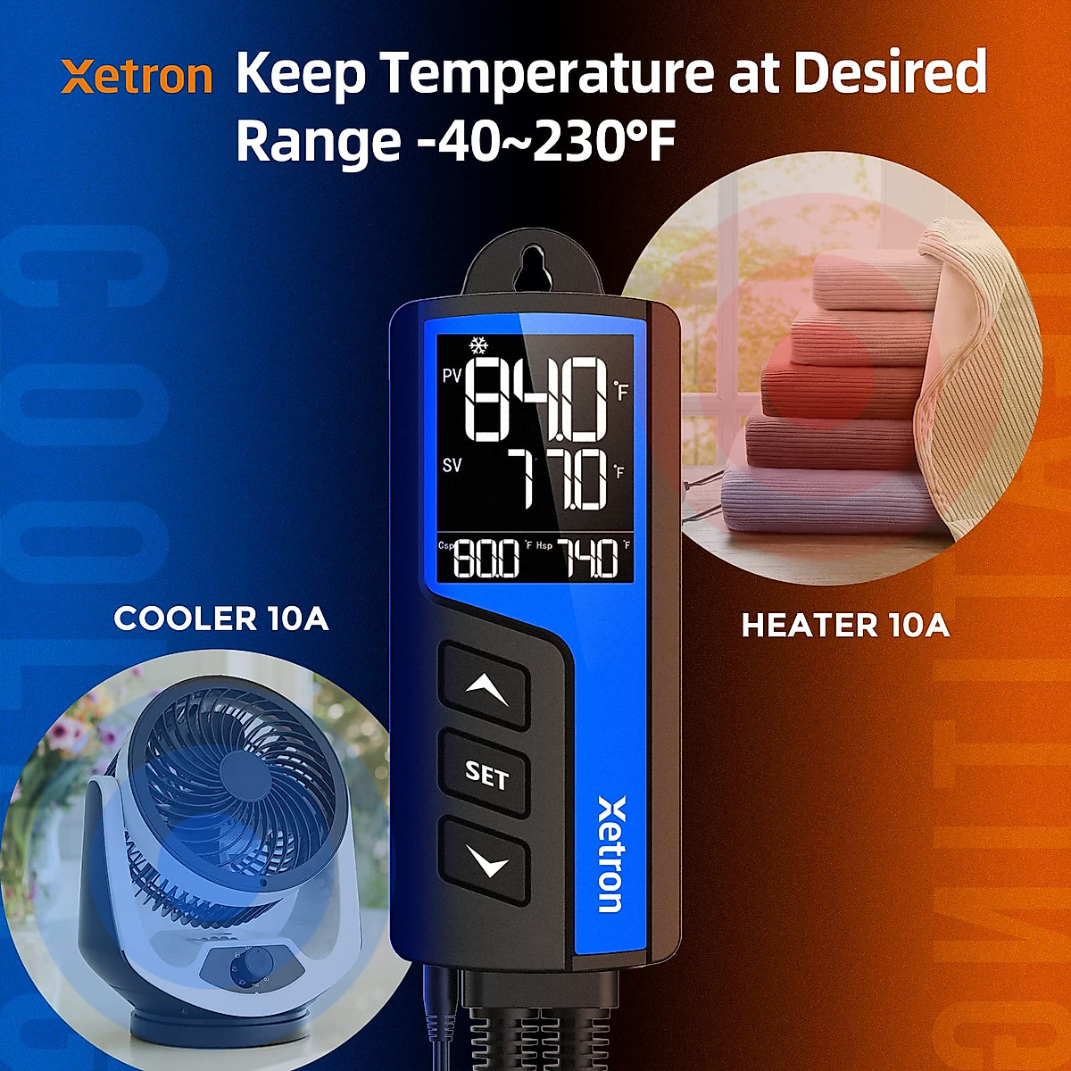 Xetron Temperature and Humidity Controller 110V 10A Digital Humidistat Thermostat Controller Pre-Wired Outlet for Fan Seed Fermentation Reptiles Heater, STC-1000ProTH NoAPP