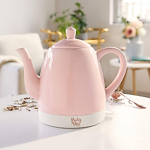 Pinky Up Noelle 1.5 L Ceramic Gooseneck Spout Electric Tea Kettle with Temperature Control - Cordless Design for Boiling Water Pot, Pink, Rose Gold