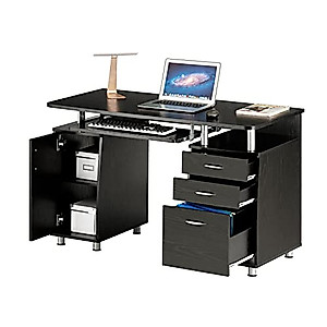 Techni Mobili 47.25" Ergonomic Computer Drawers & File Cabinet for Home Office Storage, Espresso Writing Desk, ONE Size
