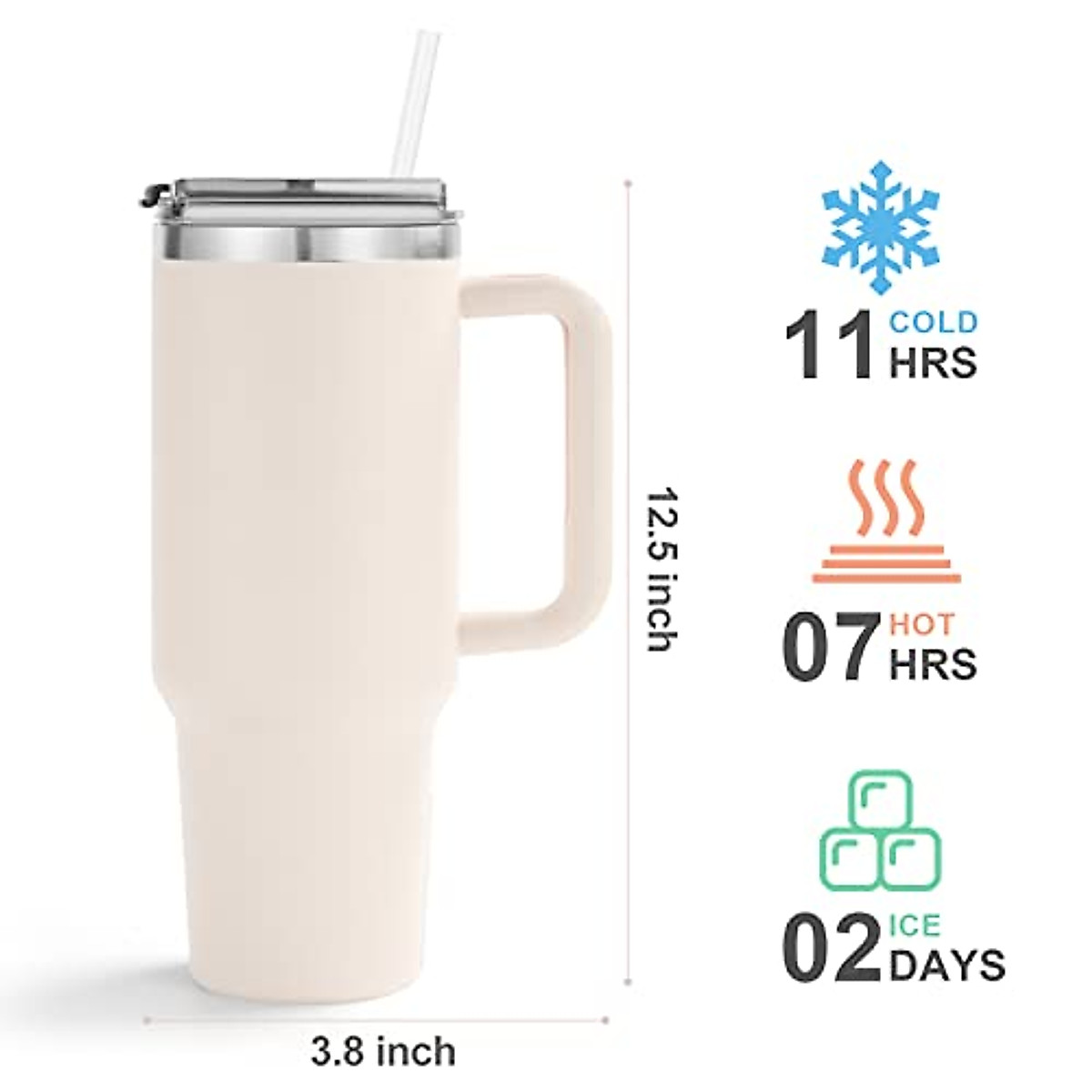SOOZELEN 40oz Tumbler with Handle & Straw Lid, Insulated Travel Mug, Double Walled Keeps Drinks Cold & Heat for Long Time（Rose Quartz）