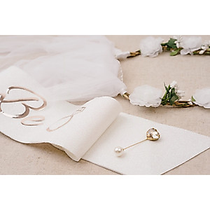 PapaKit Premium Bride to Be Party Sash, Floral Veil & Jewelry Pin Set, Glitter Sparkling Pearl White | Bachelorette Bridal Shower Engagement Wedding Party Favor Gift Decoration Supply