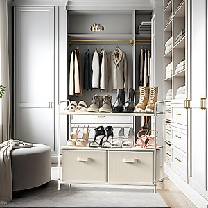 Simple Houseware 3-Tier Closet Storage with 2 Drawers, Beige