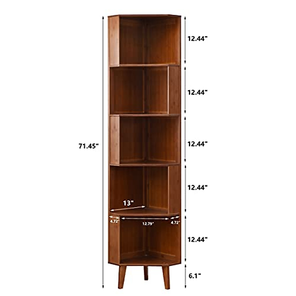 Maydear 5-Tier Corner Bookcase, Bamboo Corner Shelf, Display Rack Small Bookshelf and Plant Stand for Living Room, Home Office, Kitchen