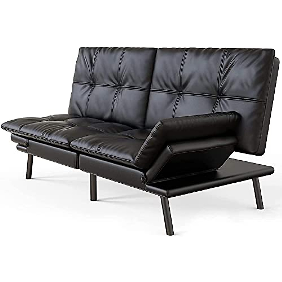 IULULU Futon, Convertible Memory Foam Couch Bed, Modern Folding Sleeper Sofa with Quick Adjustable Armrest and Backrest for Studio Apartment, Dorm, Living, Guest Room, Home Office, Black