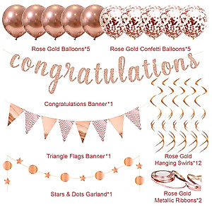 Rose Gold Congratulations Decorations Set Congratulations Banner,Pennant,Star Circle Dots Garland,Hanging Swirls.Baby Shower,Graduation,Retirement,Wedding,Birthday,Anniversary Party