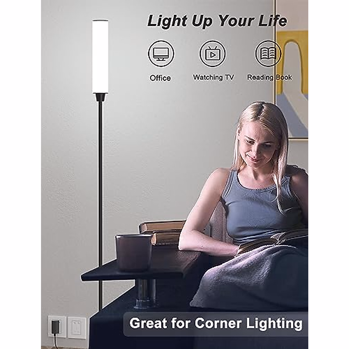 Floor Lamps for Living Room, Upgrade Moder Floor Lamp with Remote Control, Full Range Dimming Minimalist Standing Lamp Perfect for Living Room, Bedrooms and Office (Black)