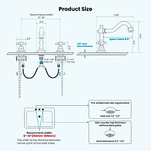 gotonovo 3 Hole Widespread Bathroom Sink Faucet Double Cross Handle Mixer Tap Faucet for Bathroom Sink Vanity Faucet Deck Mount Basin Hot Cold Water Matching Pop Up Drain Matte Black