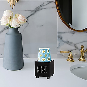 Bathroom Cup Dispenser, Farmhouse Dixie Cup Holder, 3 oz 5 oz Paper Mouthwash Cup Storage Box, Wooden Disposable Cup Caddy, Water Dispenser Cup Holder for Counter top (Black)