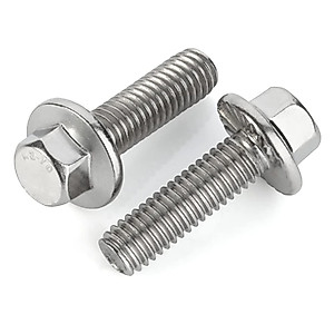 M6-1.0 x 20mm Flanged Hex Head Bolts Flange Hexagon Screws, Stainless Steel 18-8 (304), Plain Finish, 25 PCS