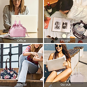 MEXS Lunch Bag for Women Reusable Drawstring Insulated Lunch Box Stain-Resistant Large Cinch Closure Lunch Bags for Work Office