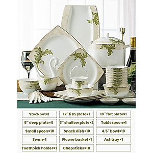 Stylish Dinner Plates,Ceramics Dinner Sets, Cereals Bowl & Soup Pot & Plate | 58 Pieces Bone China Dinnerware Set for Wedding Gifts and Family Gathering