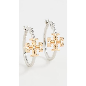 Tory Burch Women's Small Eleanor Hoop Earrings, Tory Silver/Tory Gold, One Size