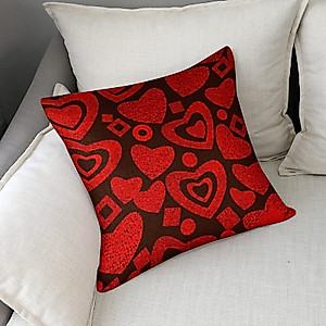 Valentine Day Red Throw Pillow Covers 18×18 Pillowcases Set of 2 Hearts Love Black Linen Decorative Square Pillow Case Cushion Covers Standard Size for Sofa Couch Outdoor Bed Pillow Protectors