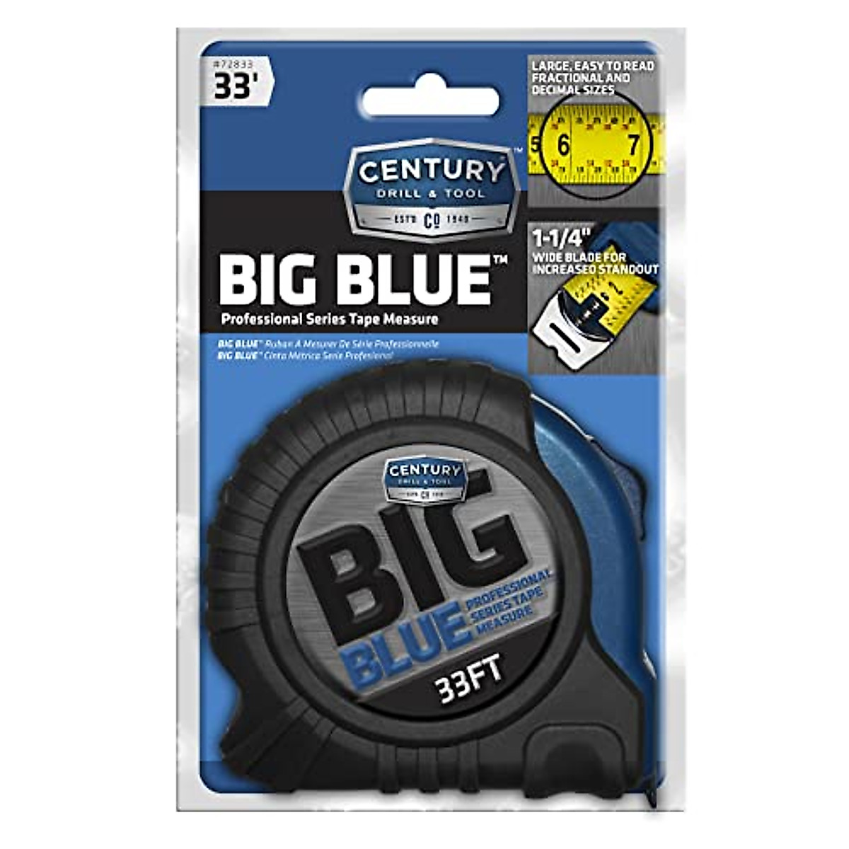 Century Drill & Tool 72833 Big Blue Tape Measure, 33-Foot