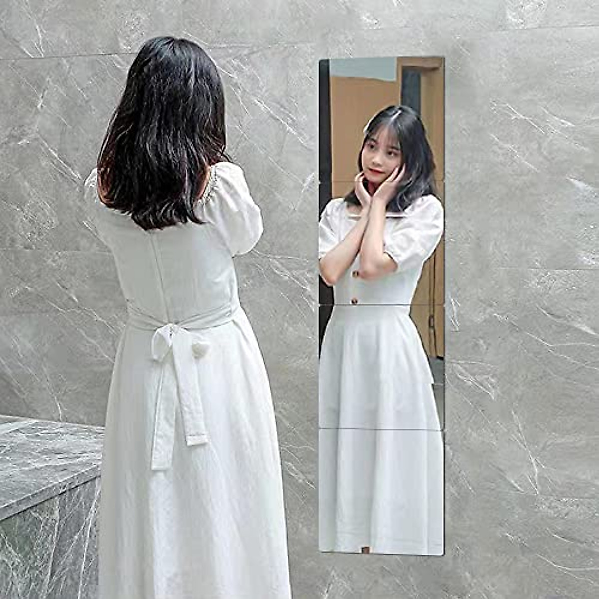 Jitejoe Wall Mirror Tiles,8''x8''x4PCS,Full Length Tiles,Flexible Full Body Mirror for Bedroom,Living Room,Acrylic Wall-Mounted Mirrors,Frameless Tiles (8''x8''-4PCS)