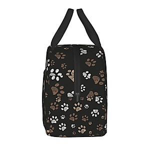 AuHomea Doodle Paw Print Brown Lunch Bag For Women Men Insulated Lunch Box For Adult Reusable Lunch Bags With Pocket Zippers For Work, Picnic, School Or Travel
