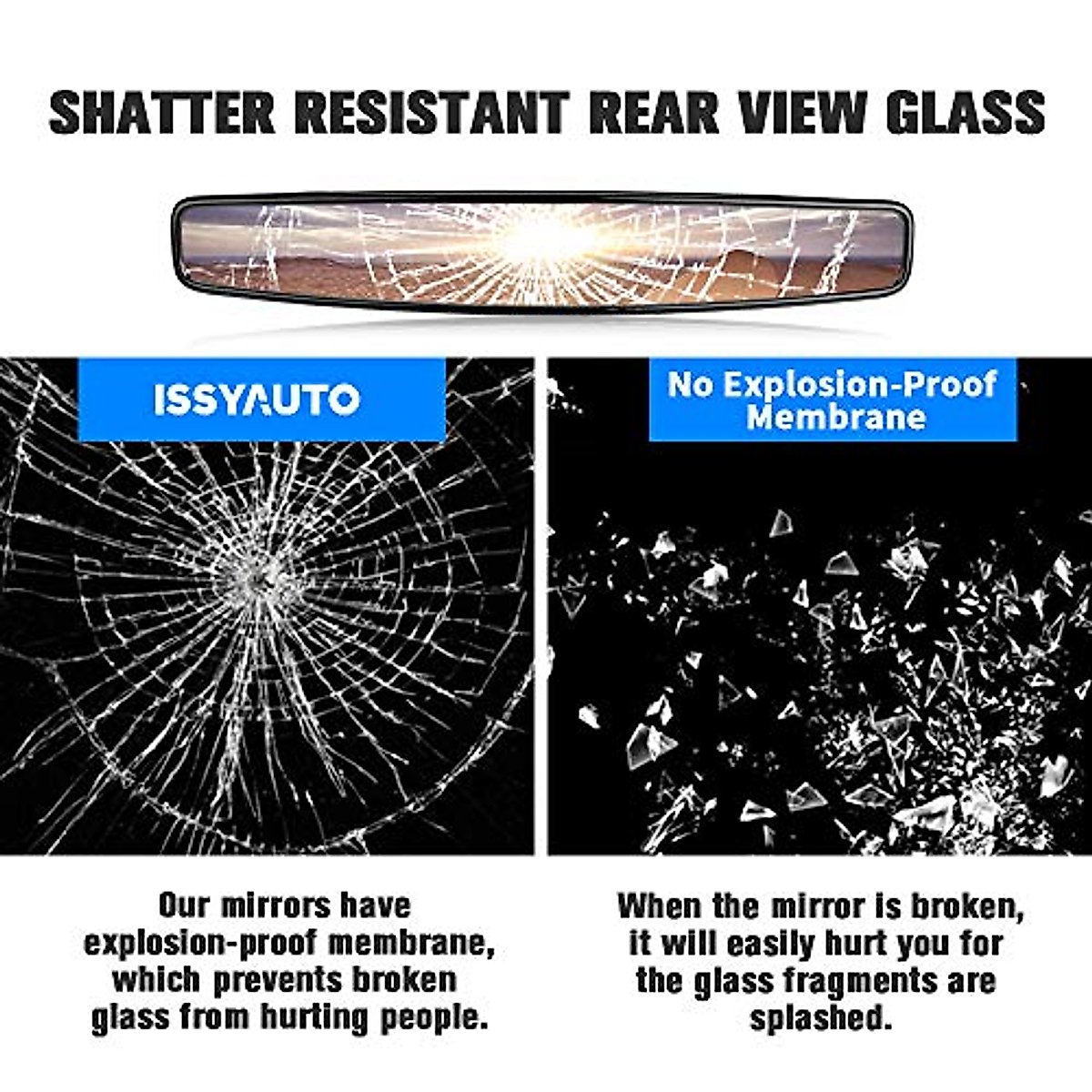 UTV RearView Mirror, ISSYAUTO 15" Ultra Clear SXS UTV Mirror with 1.75" Clamps and Convex Design Compatible with Polaris RZR 800 900 1000 Turbo PRO XP, Pioneer 1000, Arctic Cat Wildcat(2023+)
