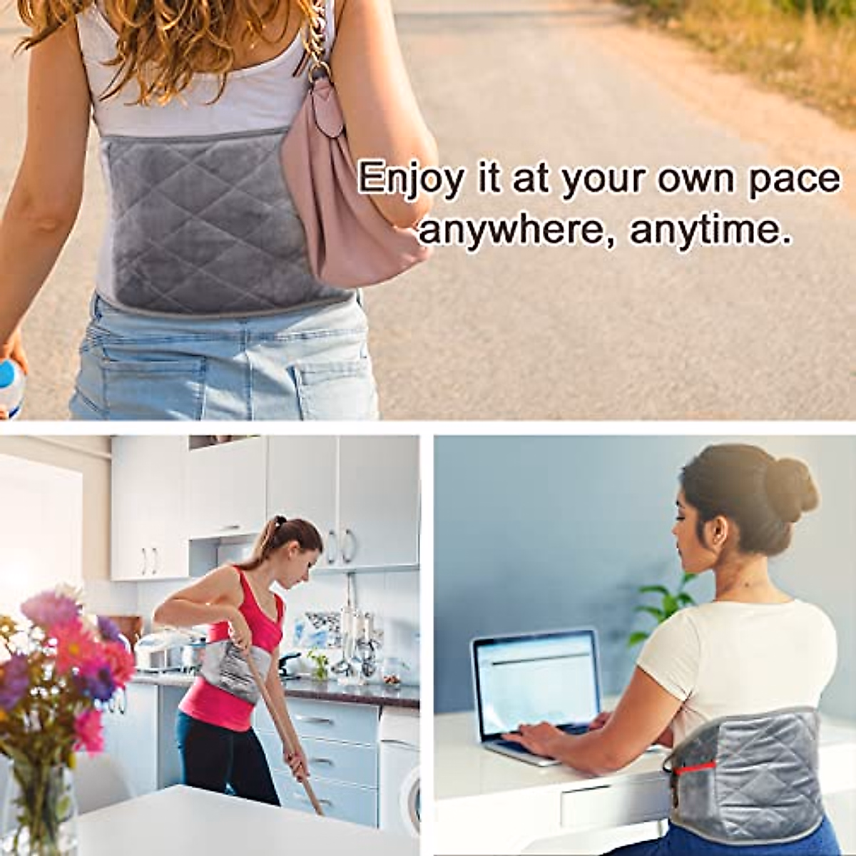 Vofuoti Cordless Heating Pad with Massager, 3 Vibration Modes and 3 Heating Settings, Portable Heating Pad with Battery, Machine Washable, Heating Pad for Back Pain Relief, Gift for Women Men