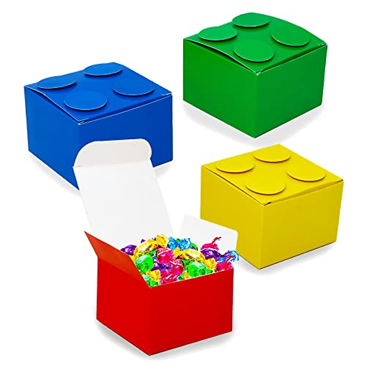 Brick Party Favor Boxes - Building Block Party Supplies - 12 Cardboard Brick Paper Box - Colored Block Gift Goodie Candy Treat Box/Party box for Block Themed Birthday Party/ Baby Shower Block party