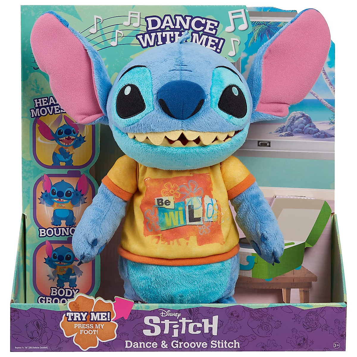 Just Play Disney Dancing & Grooving Stitch Plush with Sounds, Disney Lilo & Stitch, Kids Toys for Ages 3 Up