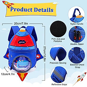 Augot Toddler Backpack, Kids Preschool Backpack 3D Cute Cartoon Backpack for Kids Mini School Backpack for Toddler Boys Girls (Royal Blue, Rocket)