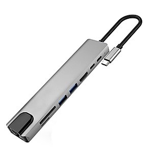 8 in 1 Multiport USB-C HUB to 4K HDMI USB 3.0 Aux Adapter