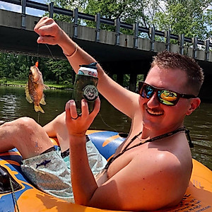 Chill-N-Reel Fishing Can Cooler (from Shark Tank) | Hard Shell Drink Holder with Hand Line Reel Attached | Fits Any Standard Insulator Sleeve or Coozie | Unique Fun Fishing Gift (Camo & Spill Guard)