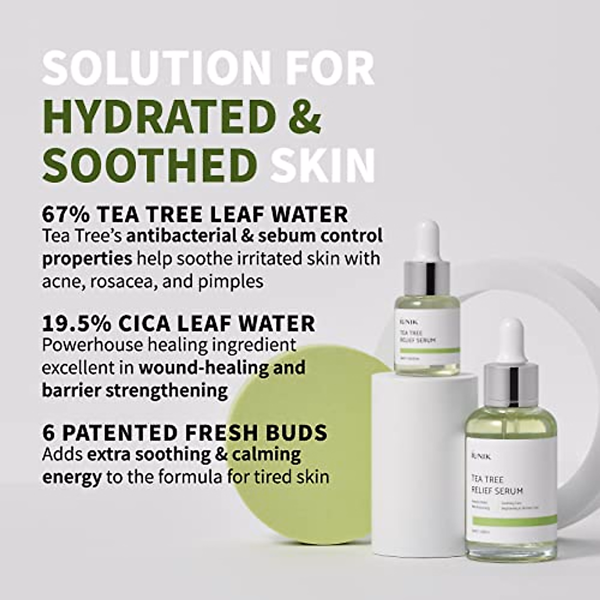 IUNIK Tea Tree 67% Relief Vegan Facial Serum Clear Skin Acne-Prone Sensitive Oily Skin - Plant-based Ingredients Centella Asiatica Soothing Calming Irritated Breakout Rosacea Blemish Korean Skincare