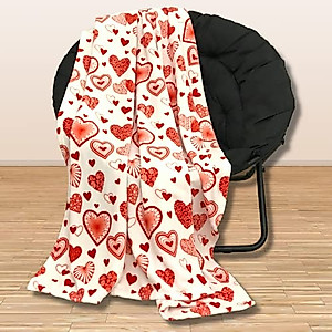 Valentine Throw Blanket: Boho Hearts with Modern Contemporary and Traditional Designed Red and White Hearts, Microfiber Fleece Velour, Accent for Couch Sofa Chair Bed or Dorm (Boho Hearts)
