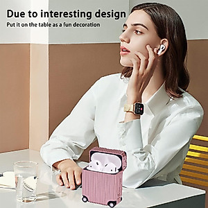 MOMCH for AirPods 1&2 Case Cover, Suitcase Design Full Protective Hard Shell Cute AirPods Protective Cover for AirPod 2/1 Charging Case with Women and Men,Rose Gold