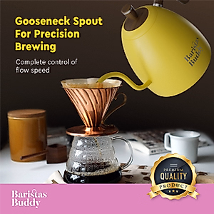 Bohemian Stainless Steel - Gooseneck Kettle for Induction and Electric Stovetops - Pour Over Coffee & Tea Kettle - Small 34 oz Yellow Stove Top Goose Neck Water Boiler & Tea Pot