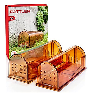 PATTLER® - 2 PCS Humane Mouse Trap for Indoor and Outdoor Home - Mechanical Reusable Rat Trap That Still Alive for Catch and Release, Garden, Garage, Attic, Inn, Hotel Use