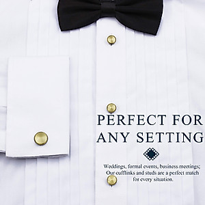 HAWSON Cufflink and Studs Tuxedo Set Rose Gold Silver Black and Gold Color with Platinum Finish Two Cufflinks with Six Shirt Studs in Stylish Velvet Gift Bag (Anti-Brass)