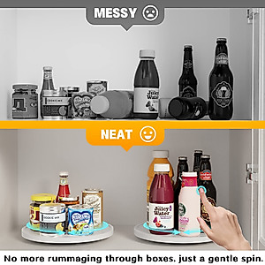 Lazy Susan Organizer Homerays 9 Inch Non-Skid Bamboo Lazy Susan for Kitchen Rotating Spice Rack for Kitchen Cabinet, Wood Turntable for Kitchen Countertop Organizer White