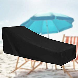 Alomejor Garden Chair Cover Waterproof Anti Rust Chaise Lounge Chair Protective Cover Oxford Fabric Outdoor Furniture Cover with Storage Bag(210D Outer Black&Inner Silver)
