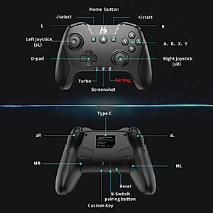HAPPYDO Wireless Game Controller for Nintendo Switch/Switch Lite/PC/Phone/Ipad, Rechargeable Remote Bluetooth Gamepad with Joystick with Ergonomic Non-Slip, Adjustable Turbo and Vibration